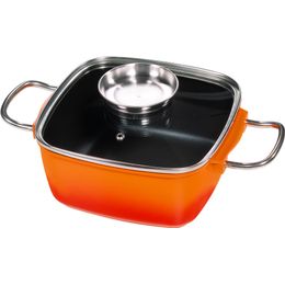 King Br&auml;ter "3 L, Aluguss", 2,5 l + H&ouml;he 9,5cm, orange, T&ouml;pfe, mit Glasdeckel und Aromaknopf, Induktion, Keramikbeschichtung