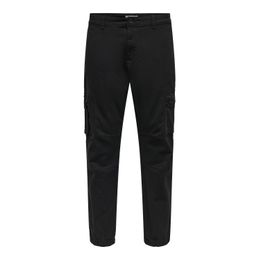Only & Sons ONLY & SONS Herren Cargohose "ONSCAM PAW CARGO CUFF CANWAS 0207 PANT", schwarz, Basic, Gr. 30, unifarben, Web, Obermaterial: 97% Baumwolle, 3%