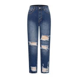 CLOUD 5IVE Damen Bequeme Jeans "CLOUD 5IVE High-Waist Boyfriend Destroyed Jeans Hose 5-Pockets"blau denim, Gr. M, unifarben, 98% Baumwolle, 2%