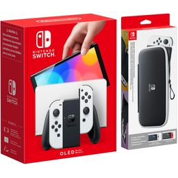 NINTENDO SWITCH Konsolen-Set, B:24,2cm H:1,39cm T:10,2cm, wei&szlig;, Spielekonsolen, OLED-Modell + Schutzfolie & Tasche