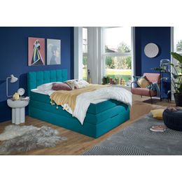 Boxspringbett Home Affaire, B:120cm L:210cm, blau, Komplettbetten, "Fornoli", inkl. Topper und Bettkasten, H3 in zwei Matratzenarten