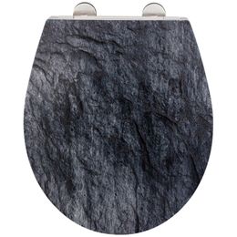 WC-Sitz Wenko, B:38cm L:44,5cm, silber, Duroplast, Edelstahl, WC-Sitze, "Slate Rock", mit Relief, aus antibakteriellem Duroplast
