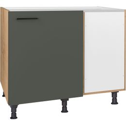 Eckunterschrank Nobilia, B:100cm H:87cm T:58,3cmfront: lacklaminat mineralgr&uuml;n supermatt, korpus: eiche sierra nachbildung, K&uuml;che, Schr&auml;nke,