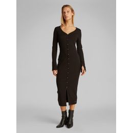 Damen Maxikleid "WOVEN LABEL LS RIB DRESS", schwarz, Gr. XS, Calvin Klein Jeans, unifarben, Jersey, Obermaterial: 94% Baumwolle, 6% Elasthan,
