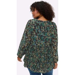 Damen Longbluse, schwarz, Gr. 48, sheego by Joe Browns, bedruckt, gebl&uuml;mt, gemustert, mehrfarbig, 100% Polyester, Blusen