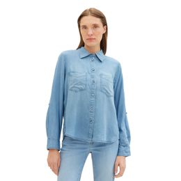 Tom Tailor Damen Jeansbluse, blau, Gr. 40, Denim/Jeans, Obermaterial: 100% Lyocell, Blusen, mit Lyocell und Kentkragen