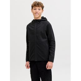 Jack & Jones Sweatshirt JACK & JONES JUNIOR "JJEBASE SWEAT ZIP HOOD NOOS JNR", Jungen, Gr. 176, schwarz, angeraute Sweatware, Obermaterial: 75% Polyester, 21% Baumwolle, 4% Elasthan, unifarben, relaxed fit normal, hoch geschlossener Ausschnitt, Rippb&uuml;ndchen, Sweatshirts Sweatshirt
