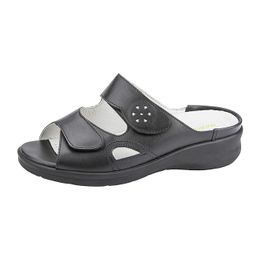 Waldl&auml;ufer WALDL&Auml;UFER Damen Pantolette "Merle", Gr. 4, silber, Nappaleder, Textil, unifarben mit Farbeinsatz, Schuhe, Hausschuh, Bequemschuh, Keilpantolette mit