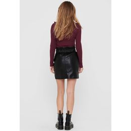 Only Damen Lederimitatrock "ONLMAIYA-MIRI FAUX LEATHER SKRT", schwarz, Gr. XS, leicht gl&auml;nzend, unifarben, Web, Obermaterial: 100% Polyester, R&ouml;cke