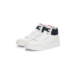 Tommy Hilfiger Herren Sneaker "TH BASKET CORE MIDCUT", Gr. 45wei&szlig;, schwarz, Leder, Lederimitat, Textil, unifarben mit Farbeinsatz, Schuhe,