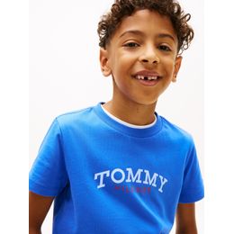 Tommy Hilfiger M&auml;dchen T-Shirt "MONOGRAM GRAPHIC T-SHIRT", blau, Gr. 5, unifarben, Single Jersey, Obermaterial: 100% Baumwolle, Shirts, Kinder bis 16