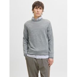 Jack & Jones JACK & JONES Damen Rundhalspullover "JPRBLAMARK MERINO KNIT CREW NECK LN", grau, Gr. XXL, meliert, Strick, Obermaterial: 100% Wolle, Pullover, Wolle,