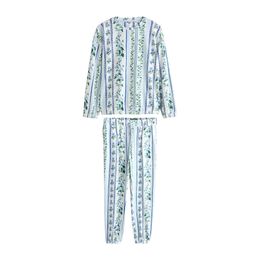 next Cosy Long Sleeve Pyjamas Standard Regular Fit Damen Gr&ouml;&szlig;e S blau / hellblau / gr&uuml;n / offwhite Winterkleid