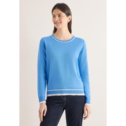 Longpullover Cecil, Damen, Gr. XXL (46), fountain blau, Web, 100% Baumwolle, unifarben, comfort fit normal, Rundhals, B&uuml;ndchen, Pullover Longpullover, mit Kontrastdetail