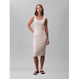 Damen Minikleid "BABY RIB WOVEN LABEL", beige, Gr. XL, Calvin Klein Jeans, unifarben, Jersey, Obermaterial: 95% Baumwolle, 5% Elasthan, Kleider,