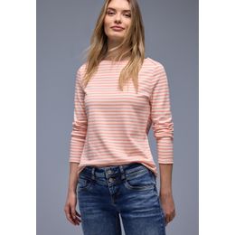 Langarmshirt Street One, Damen, Gr. 38, light apricot, Jersey, Obermaterial: 100% Baumwolle, gestreift, tailliert h&uuml;ftbedeckend, U-Boot-Ausschnitt, Shirts Langarmshirt, in Streifen-Optik