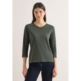 Cecil Damen Langarmshirt, gr&uuml;n, Gr. XXL, unifarben, Web, 100% Baumwolle, Shirts, aus reiner Baumwolle