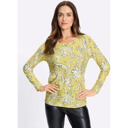 Heine Damen Langarmshirt "Druck-Shirt", gelb, Gr. 50, bedruckt, gebl&uuml;mt, gemustert, mehrfarbig, 95% Polyester, 5% Elasthan, Shirts
