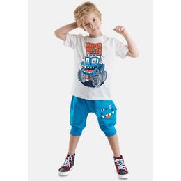 DENOKIDS Jungen Hausanzug "Funny Truck", Gr. 110, blau, 96% Baumwolle, 4% Elasthan, bedruckt, Homewear-Sets, mit Monstertruck-Aufdruck