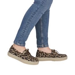 Rieker Damen Bootsschuh, Gr. 42, braun, Lederimitat, Schuhe, Schn&uuml;rer, Mokassin, Halbschuh im Leo-Look