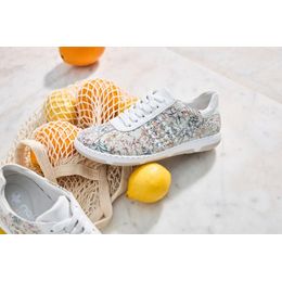 Rieker Damen Sneaker, Gr. 41, bunt, Glattleder, Synthetik, Schuhe, Schn&uuml;rschuh, Halbschuh, Freizeitsneaker mit floraler Musterung