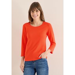 Cecil Damen Rundhalsshirtcherry tomato orange, Gr. XS, unifarben, Web, 100% Baumwolle, Shirts, aus reiner Baumwolle