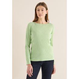 Langarmshirt Cecil, Damen, Gr. XL (44), bamboo gr&uuml;n, Web, 95% Baumwolle, 5% Elasthan, gestreift, normal normal, U-Boot-Ausschnitt, abgesteppt, Shirts Langarmshirt, mit U-Boot-Ausschnitt