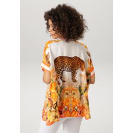 Aniston CASUAL Damen Kurzarmblusewollwei&szlig;, orange, gelb, rot, rosa, khaki, braun, gr&uuml;n, Gr. 44, bedruckt, gebl&uuml;mt, Web, Obermaterial: 100% Viskose,