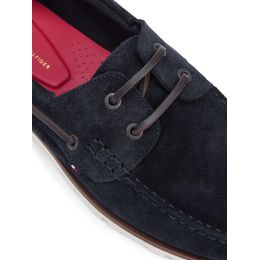 Tommy Hilfiger Herren Bootsschuh "HILIFGER LIGHT SDE BOAT SHOE", Gr. 45, blau, Veloursleder, unifarben, Schuhe, Schn&uuml;rschuh, Halbschuh mit Durchz&uuml;gen