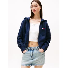 Tommy Jeans Damen Kapuzensweatjacke "TJW BXY CRP ZIP THRU HOODIE", blau, Gr. L, unifarben, Sweatware, Obermaterial: 100% Baumwolle, Sweatjacken