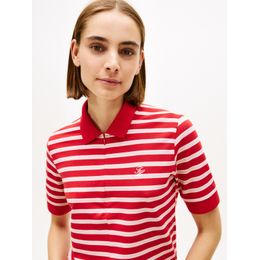 Tommy Hilfiger Damen Poloshirt "TH SCRIPT LYOCELL ZIP SS POLO", rot, Gr. XS, gestreift, Single Jersey, Obermaterial: 65% Lyocell, 32% Baumwolle, 3%