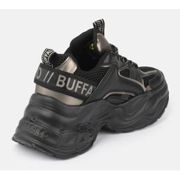 Buffalo Damen Plateausneaker "Yuno one", Gr. 38, schwarz, Lederimitat, Textil, metallic, Schuhe, Halbschuh, Schn&uuml;rschuh, Retro-Sneaker mit Memory