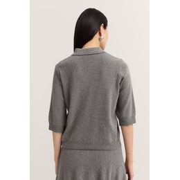 Bugatti Damen Poloshirt, grau, Gr. XS, unifarben, 40% Wolle, 30% Viskose, 20% Polyamid, 10% Kaschmir, Shirts, mit Rei&szlig;verschluss & Hemdkragen