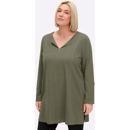 Longshirt sheego "Longshirt", Damen, Gr. 40/42, khaki, 100% Baumwolle, unifarben, Rundhals, Shirts Longshirt