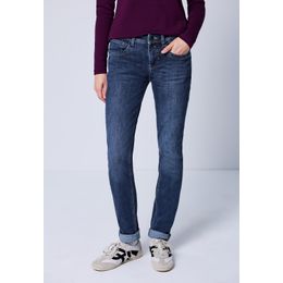 Damen Comfort-fit-Jeansschwarz indigo blau washed, Gr. 33, STREET ONE STUDIO, unifarben, Jeans, 79% Baumwolle, 15% Polyester, 4% Elastomultiester, 2%