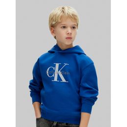 Jungen Kapuzensweatshirt, blau, Gr. 10, Calvin Klein Jeans, unifarben, Sweatware, Obermaterial: 80% Baumwolle, 16% Polyester, 4% Elasthan,