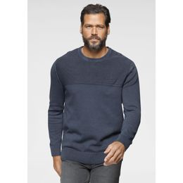 Arizona Herren Rundhalspullover, blau, Gr. M, unifarben, Feinstrick, Obermaterial: 100% Baumwolle, Pullover, in gewaschener Qualit&auml;t