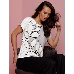 Print-Shirt CREATION L PREMIUM "Modal-Shirt", Damen, Gr. 46, wei&szlig; (ecru, steingrau, bedruckt), 95% Modal, 5% Elasthan, bedruckt, gebl&uuml;mt, gemustert, mehrfarbig, Rundhals, Shirts