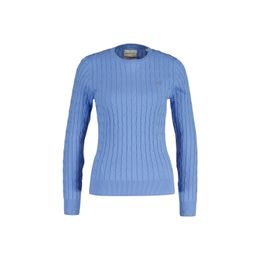 Gant Damen Sweater "Strickpullover STRETCH COTTON CABLE C-NECK", blau, Gr. L, Obermaterial: 88% Baumwolle CO. 10% Polyamid PA. 2% Elasthan EL.,