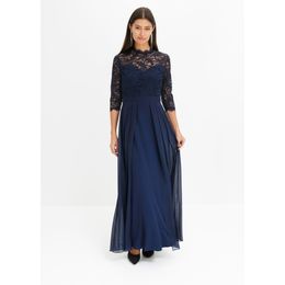 bonprix Maxikleid mit Spitze, blau, Gr.44, Bezauberndes Abendkleid mit Spitze im Oberteil und einem Rock aus strukturiertem Crepe sowie einem &uuml;berlappendem Rock aus feinem Chiffon.