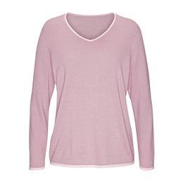 Vivance Damen V-Ausschnitt-Pullovermauve, ros&eacute;, Gr. 36, unifarben mit Farbeinsatz, Feinstrick, Obermaterial: 55% Baumwolle, 45% Viskose, Pullover,