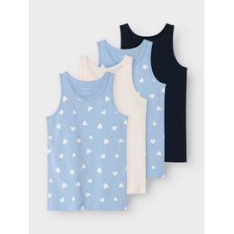 name it M&auml;dchen Unterhemd "NKFTANK TOP 4P HEARTS NOOS", Gr. 104, blau, Jersey, Obermaterial: 95% Baumwolle, 5% Elasthan, bedruckt, unifarben,