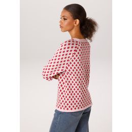 Aniston CASUAL Damen Strickpulloverrosa, rot, gr&uuml;n, Gr. 36, Jacquardmuster, Strick, Obermaterial: 50% Viskose, 26% Polyamid, 24% Polyester, Pullover,