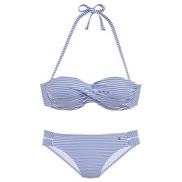 s.Oliver Damen B&uuml;gel-Bandeau-Bikini, blau, Gr. 34, gestreift, Microfaser, Recycling-Polyamid, Bikini-Sets, in getwisteter Optik