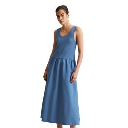 Marc O'Polo Damen Jerseykleid "mit Baumwoll-Popelinerock", blau, Gr. XL, MARC O'POLO DENIM, unifarben, Obermaterial: 97% Baumwolle, 3% Elasthan, Kleider