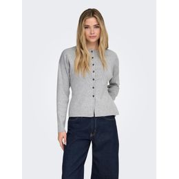 Only Damen Strickjacke "ONLLUCY LS O-NECK CARDIGAN EX KNT"light grau melange detail:dunkelgrau buttons, Gr. L, unifarben, Strick, Obermaterial: 50%