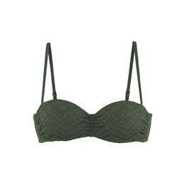Lascana Damen B&uuml;gel-Bandeau-Bikini-Top "Omara", gr&uuml;n, Gr. 38, unifarben, Recycling-Polyamid, Bikini-Oberteile, mit Lochstickerei