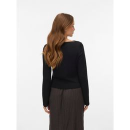 V&eacute;ro Moda VERO MODA Damen Langarmshirt "VMMILLE LS BOATNECK SHORT TOP JRS NOOS", schwarz, Gr. M, unifarben, Jersey, Obermaterial: 53% Polyester, 42% Viskose,