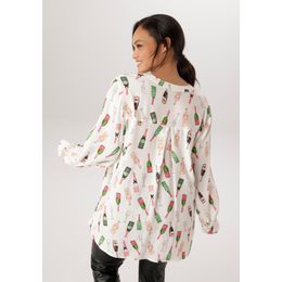 ANISTON PLUS Damen Schlupfblusewei&szlig;, bedruckt, Gr. 50, bedruckt, gemustert, Web, Obermaterial: 100% Viskose, Blusen, mit Sektfl&auml;schchen bedruckt