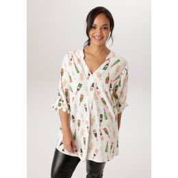 ANISTON PLUS Damen Schlupfblusewei&szlig;, bedruckt, Gr. 48, bedruckt, gemustert, Web, Obermaterial: 100% Viskose, Blusen, mit Sektfl&auml;schchen bedruckt